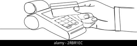 Line drawing contactless payment. Credit card. POS terminals, NFC ...