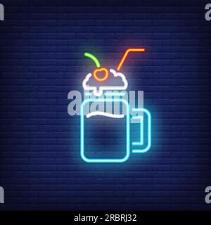 Milk cocktail with straw neon sign Stock Vector Image & Art - Alamy