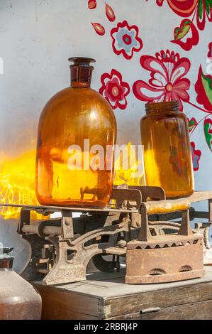 Kiev, Ukraine, March 2, 2009: Big glass bottle color amber, old and ...