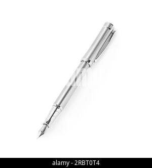 Stylish silver fountain pen isolated on white Stock Photo - Alamy