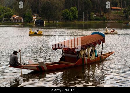 Shikara boat in Kodai Lake at Kodaikanal, Tamil Nadu, South India ...