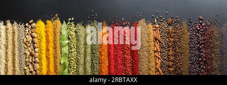 Indian spices and herbs as background for packing labels with food ...