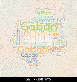 GABON map design. Country names in different languages and map shape ...