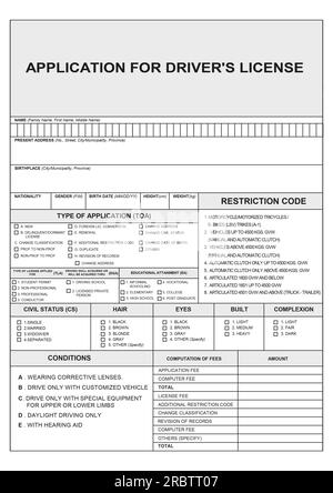 Driver's license application form with empty fields Stock Photo - Alamy