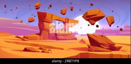 Mars desert landscape with floating rock vector illustration. Martian ...