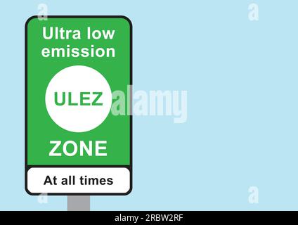 Vector illustration of the ULEZ (Ultra Low Emission Zone) road sign on black metallic pole Stock ...