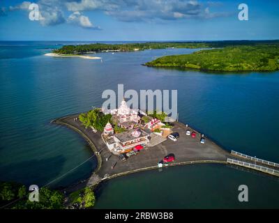 Mauritius, Flacq district, Poste de Flacq, aerial view of the Hindu ...