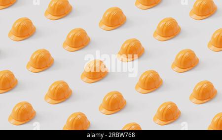 A collection of construction safety hard hats. isometric background. 3D ...