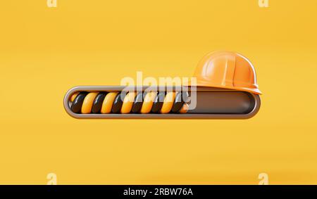 Website loading bar with builder hard hat. Page under construction. 3D ...