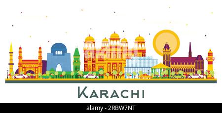 Pakistan city Karachi. Skyline view with famous architectural ...