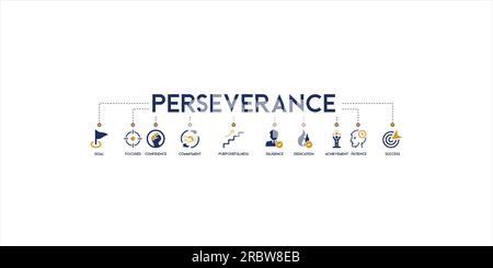 Banner perseverance vector illustration concept icon with goal, focused ...