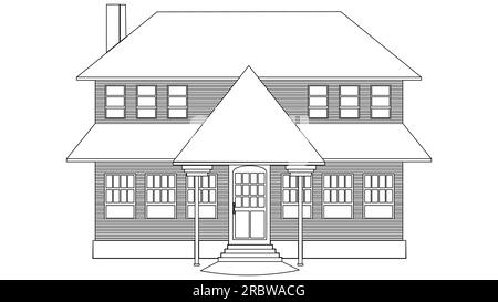 Outline two-story house with porch and balcony isolated on white ...