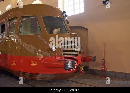 A vintage DMU diesel railcar at the National Railway Museum of ...
