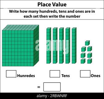 Place Value hundreds tens and ones. 10 blocks. and single blocks. Vector illustration isolated ...