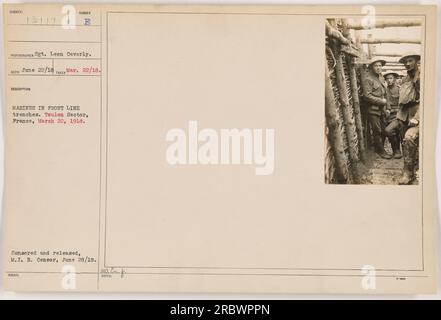 Marines in the trenches during World War I. A photograph taken on ...