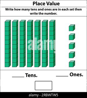 Place Value tens and ones. 10 blocks. and single blocks. Vector ...