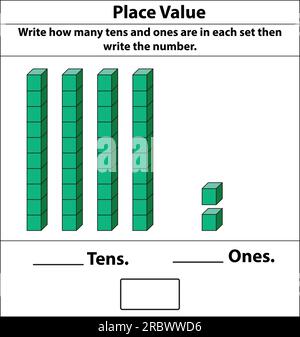 Place Value tens and ones. 10 blocks. and single blocks. Vector ...
