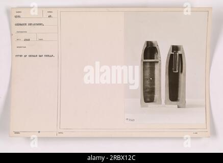 Types of German gas shells used during World War One. This photograph ...