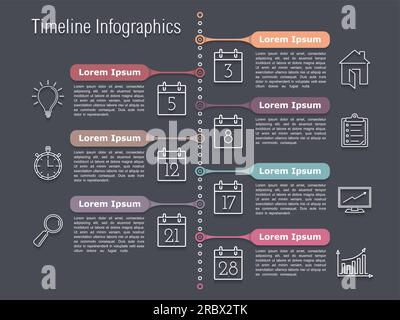 Vertical timeline infographics template with line icons, workflow or ...