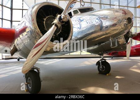 Lockheed Model 10-E Electra twin engined airplane in the livery of Amelia Earhart on display at ...
