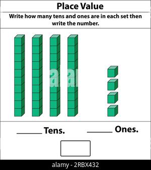 Place Value tens and ones. 10 blocks. and single blocks. Vector ...