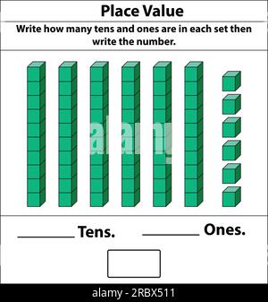 Place Value tens and ones. 10 blocks. and single blocks. Vector ...