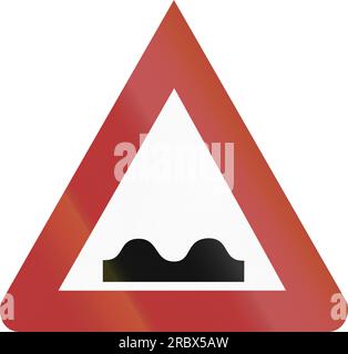 Old design (1956) of an East German sign warning about a curve Stock ...