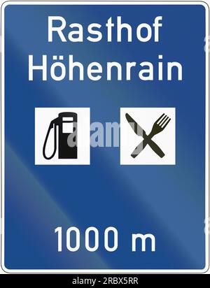 German highway sign announcing a road service (Raststaette Stock Photo ...