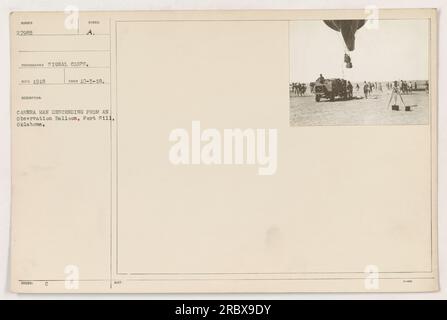 Observation balloon at Fort Sill, Oklahoma during World War One. The ...