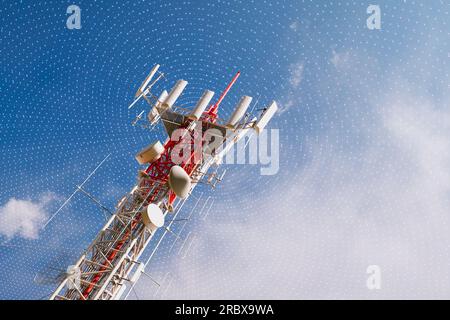 Cell phone tower emits 5G signals. The antenna transmits electromagnetic waves Stock Photo - Alamy