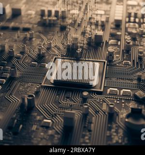 3D rendering shows connecting the processor to the motherboard in pc ...