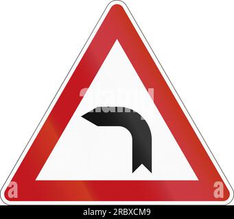 German sign warning about a left curve Stock Photo - Alamy