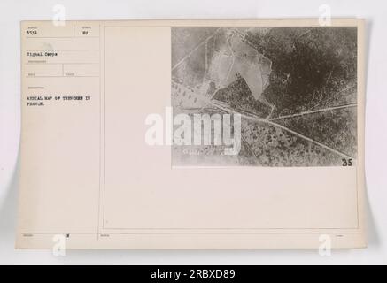 Aerial photograph showing a map of trenches in France during World War ...