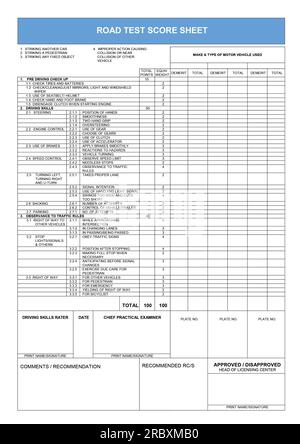 Road test score sheet with empty fields Stock Photo - Alamy