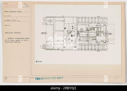 This image shows a 5-ton artillery tractor, model of 1917, which was ...