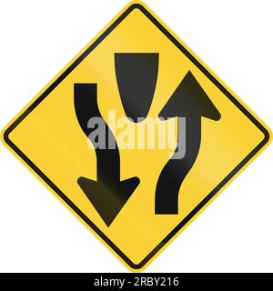 US road warning sign: Divided highway Stock Photo - Alamy