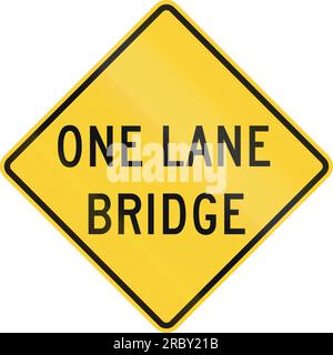 One lane bridge warning sign Stock Photo - Alamy