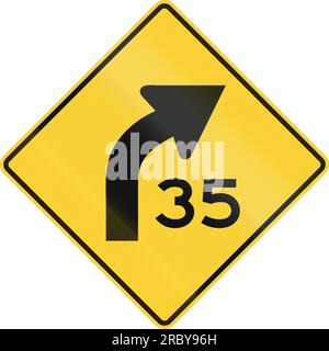 US road warning sign: Curve - Advised speed 25 mph Stock Photo - Alamy