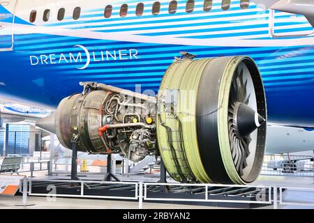 General Electric GE90 high-bypass turbofan aircraft engine on display ...