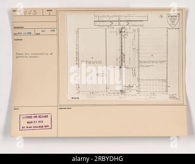 Plans for the construction of portable houses during World War One. The ...