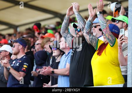 Fans cheer as cars pass by during an SRX Series auto race Saturday ...