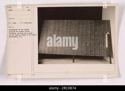 A blackboard in the Caucus Room of the Senate Office Building shows the ...