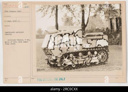 A 1917 model 5 ton artillery tractor with a camouflage cloak ca. 1918 ...