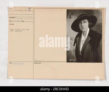 Miss Du Val, a female radio operator, photographed during World War One ...