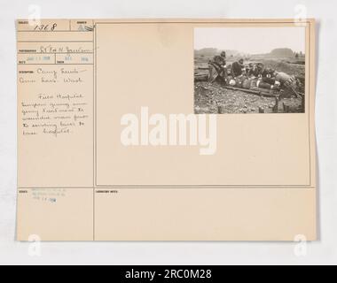 Severely wounded soldiers being transported from the front to the ...