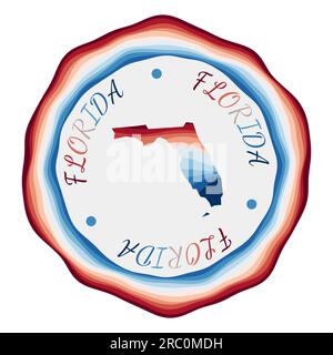 Florida Badge. Round logo of US state with triangular mesh map and ...