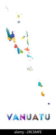 Vanuatu icon. Polygonal map of the country in gradient ring. Round low ...