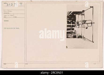 Soldier undergoing the equilibrium test during World War I. This test ...
