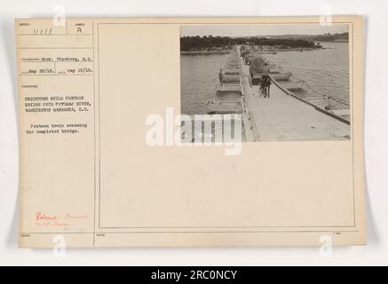 American soldiers constructing a pontoon bridge over the Marne at ...