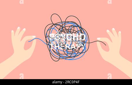 Abstract metaphor of psychotherapy. Psychologist hands untangling ...